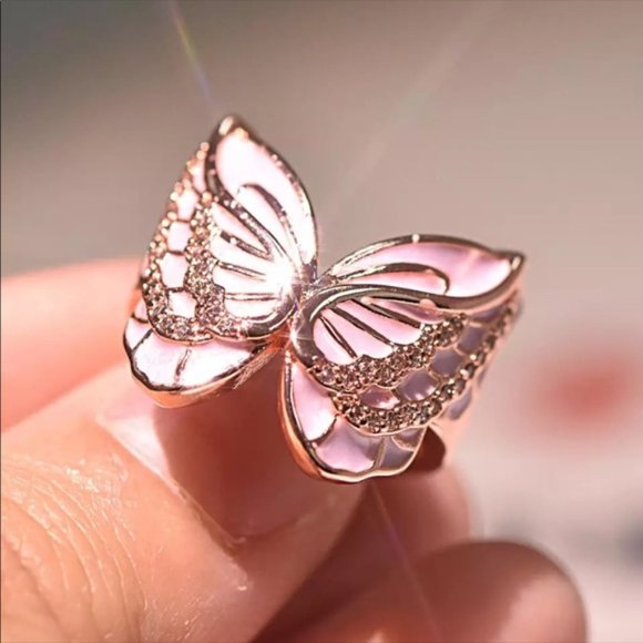 Jewelry | New Rose Gold Pink Butterfly Dazzling Ring | Poshmark